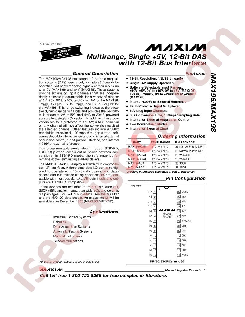 آی سی Isee Ic سیسوگ | MAX196,198 دانلود دیتاشیت